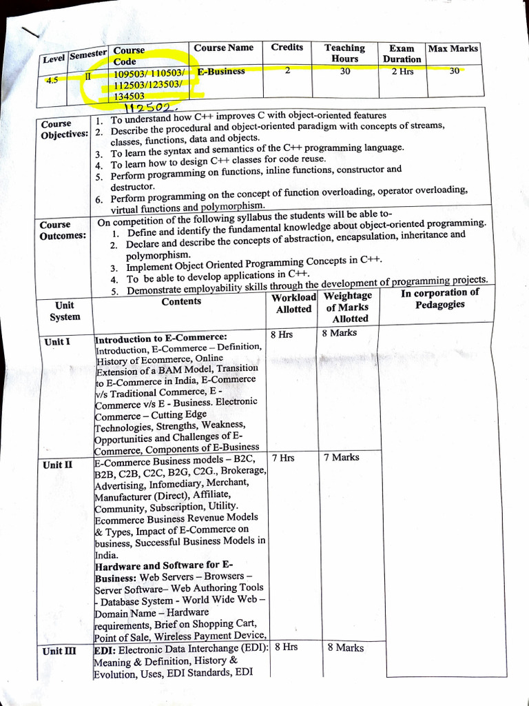E-Business Course Syllabus Overview | PDF | C++ | E Commerce