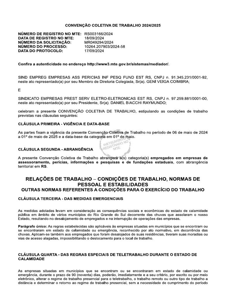 CCT Sindat Emergencial 2024 25 Registrada | PDF