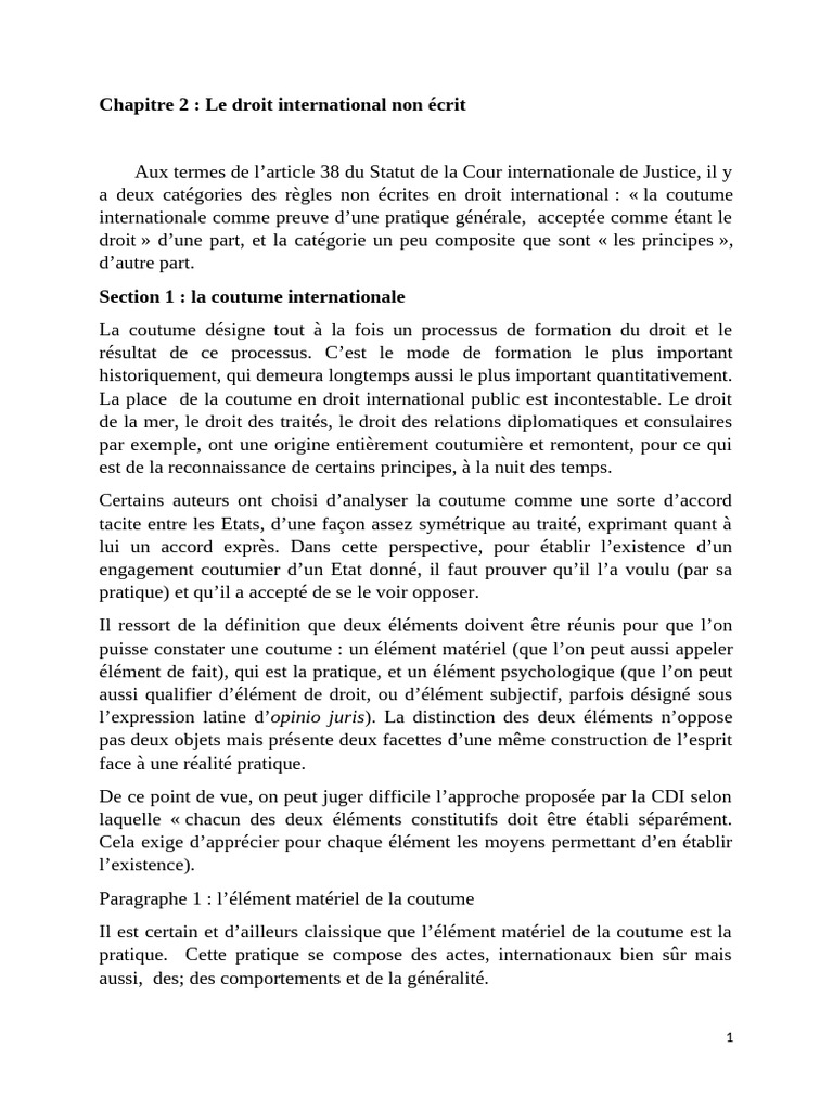 La Coutume en Droit International Public | PDF | Loi internationale ...