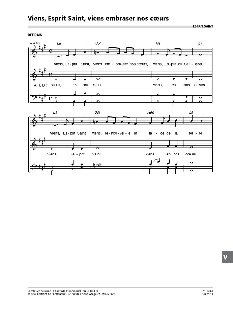 Viens, Esprit Saint : Paroles et Partition | PDF