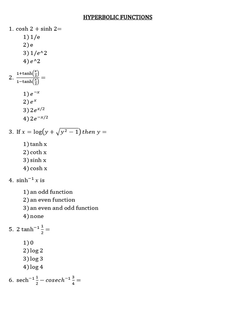Hyperbolic Functions | PDF