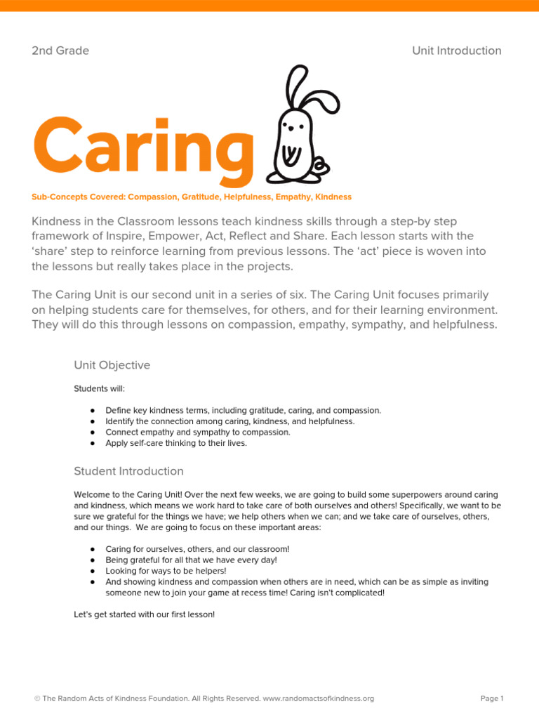 2nd Grade Caring Unit Overview | PDF | Gratitude | Emotions