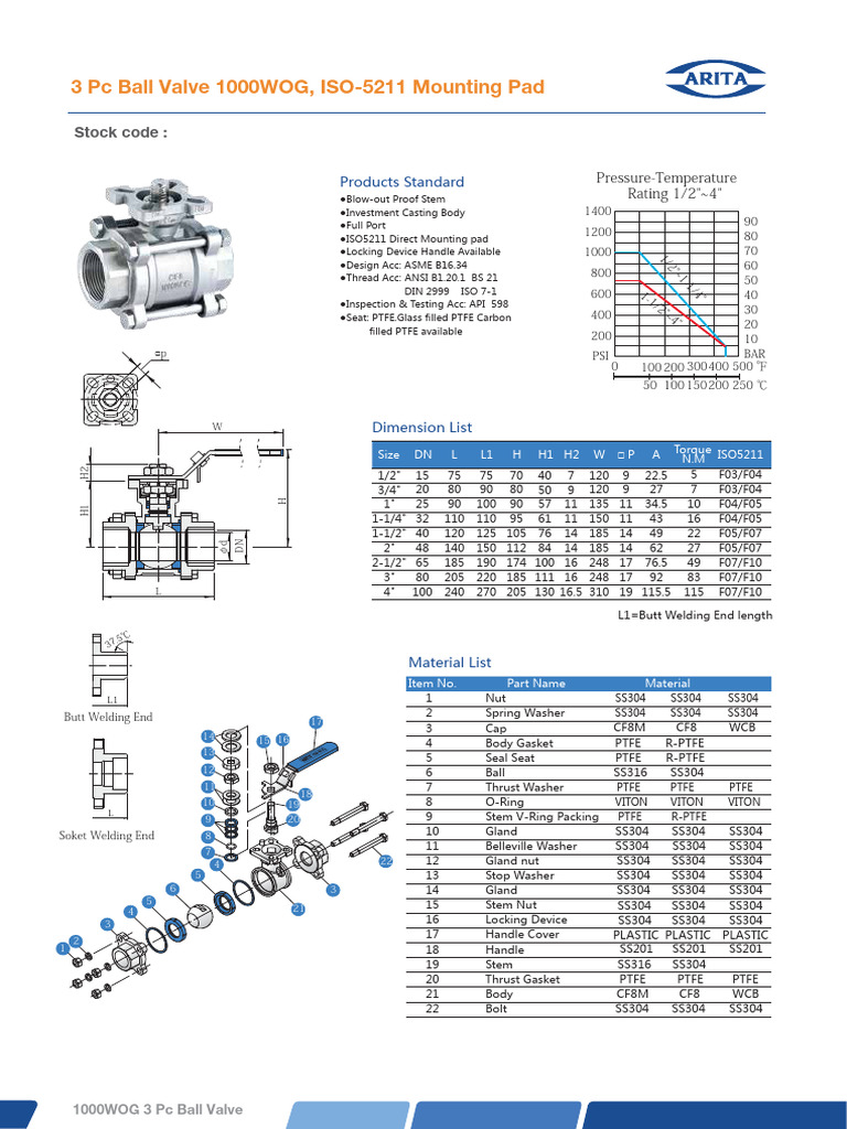 3 PcBall Valve 1000WOG - ISO 5211 Mounting Pad - Stock Code | PDF ...