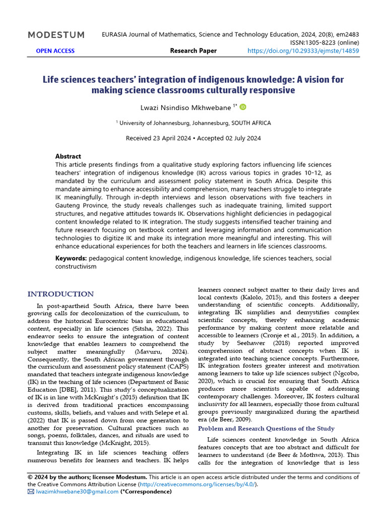 Integrating Indigenous Knowledge in Life Sciences | PDF ...