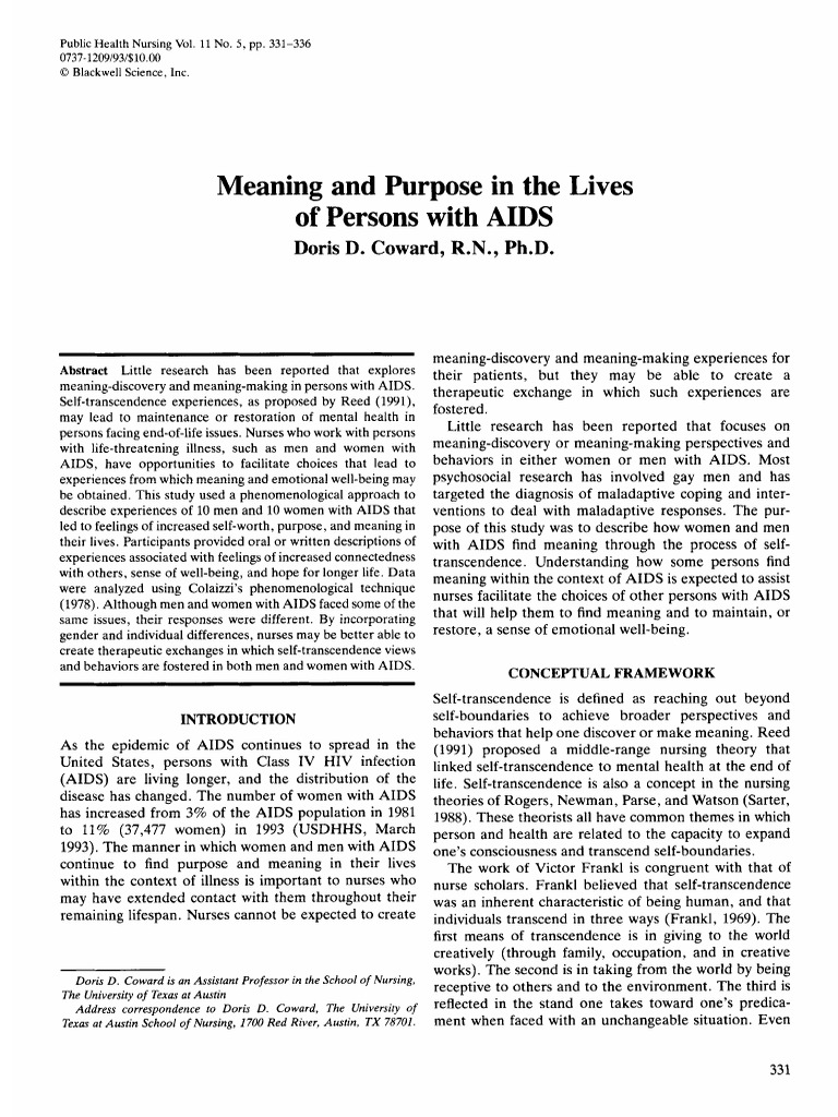 Meaning and Purpose in The Lives of PPL With AIDS | PDF | Hiv/Aids ...