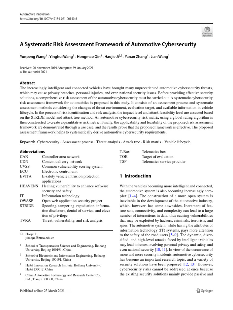 Automotive Cybersecurity Risk Framework | PDF | Computer Security ...