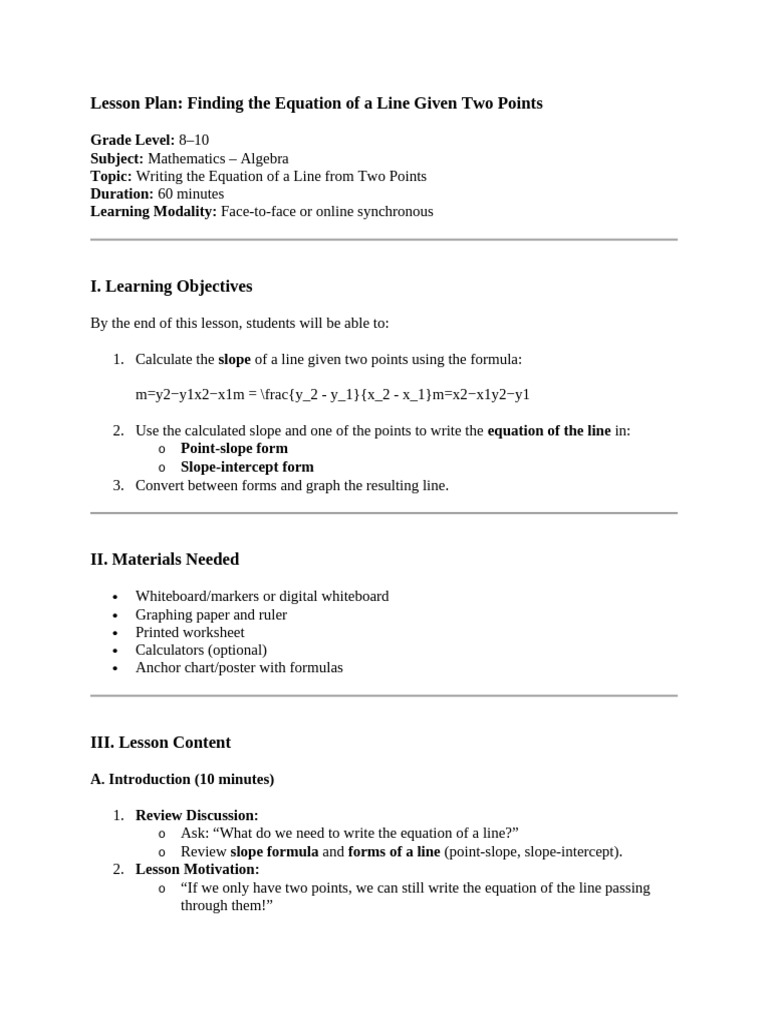 Equation of a Line from Two Points | PDF | Slope | Mathematical Concepts