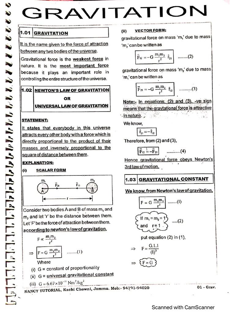 Gravitation Notes by SCG | PDF