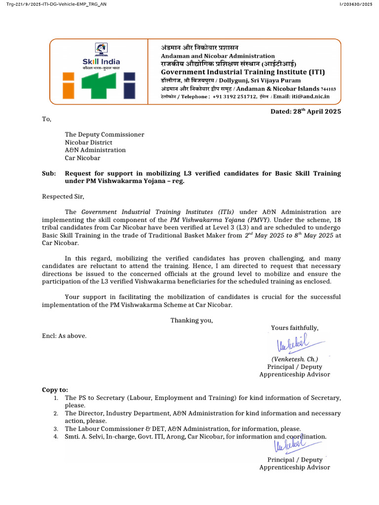 Letter Car Nicobar-Mobilization | PDF