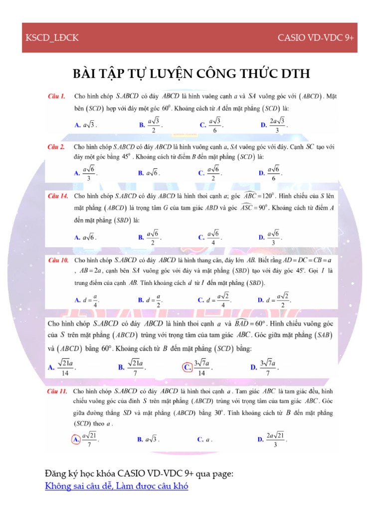 BÀI TẬP TỰ LUYỆN CÔNG THỨC DTH | PDF