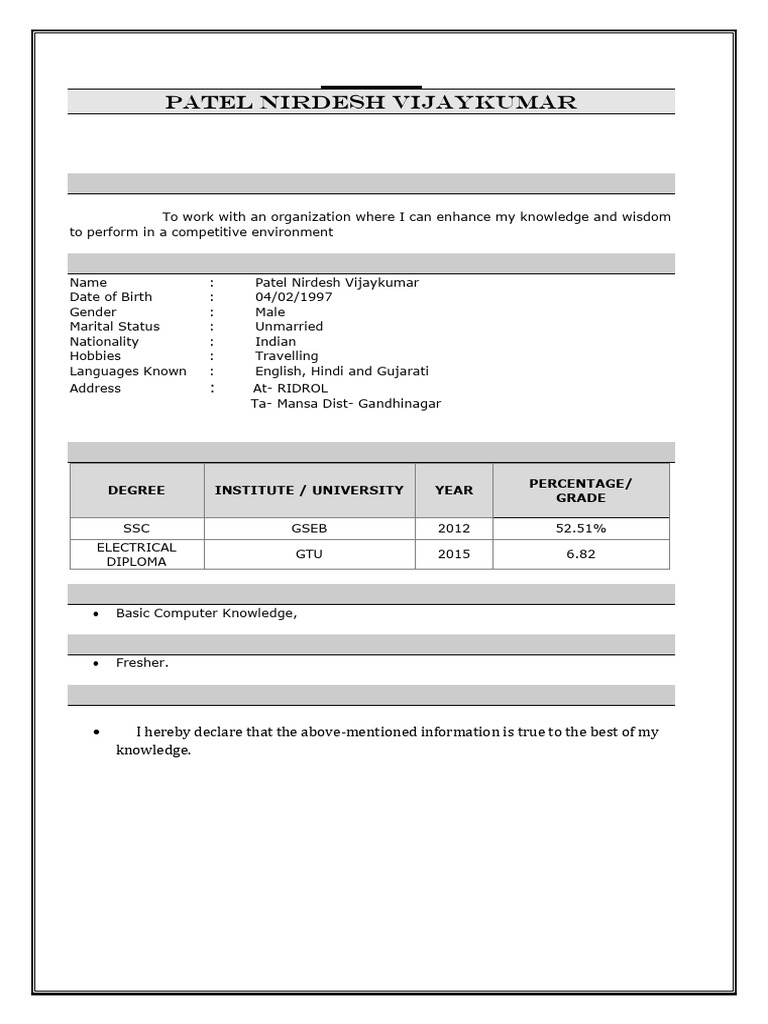 Nirdesh Patel Resume | PDF