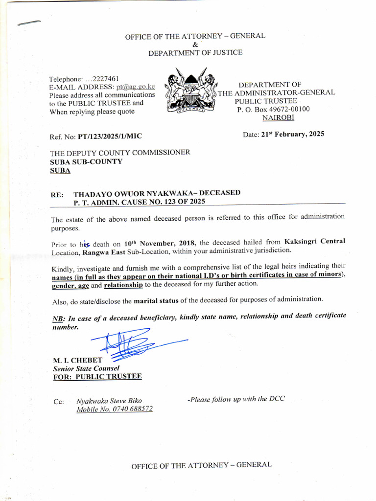 Letter to DCC Homabay | PDF