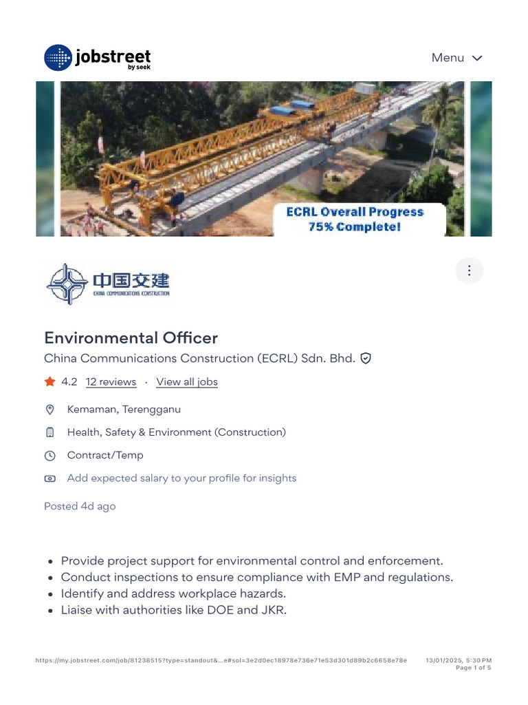 Environmental Officer Job in Kemaman | PDF | Employment | Business
