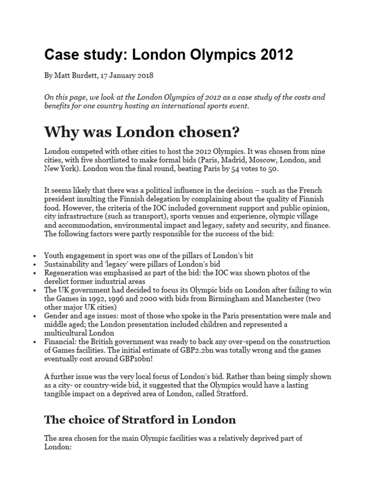 London 2012 Olympics Case Study Analysis | PDF | Cost Of Living | London