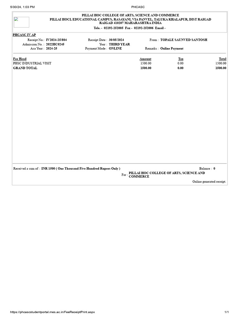 Phcasc Iv Receipt | PDF