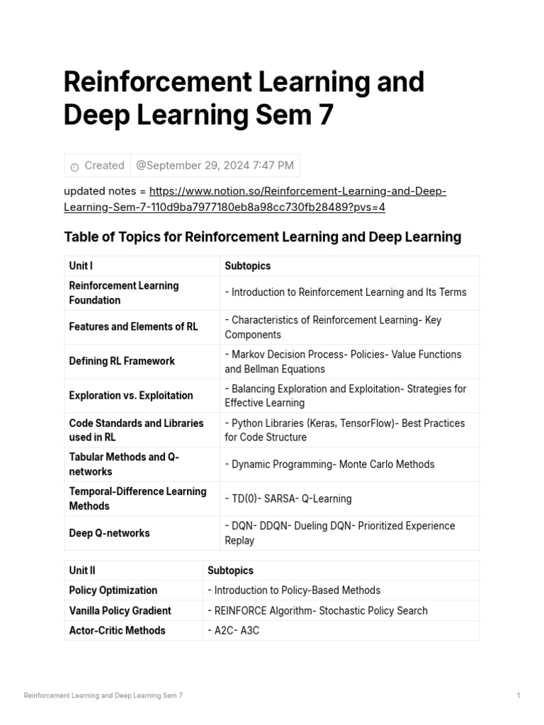 Reinforcement Learning and Deep Learning Unit 1,2 | PDF | Learning | Applied Mathematics