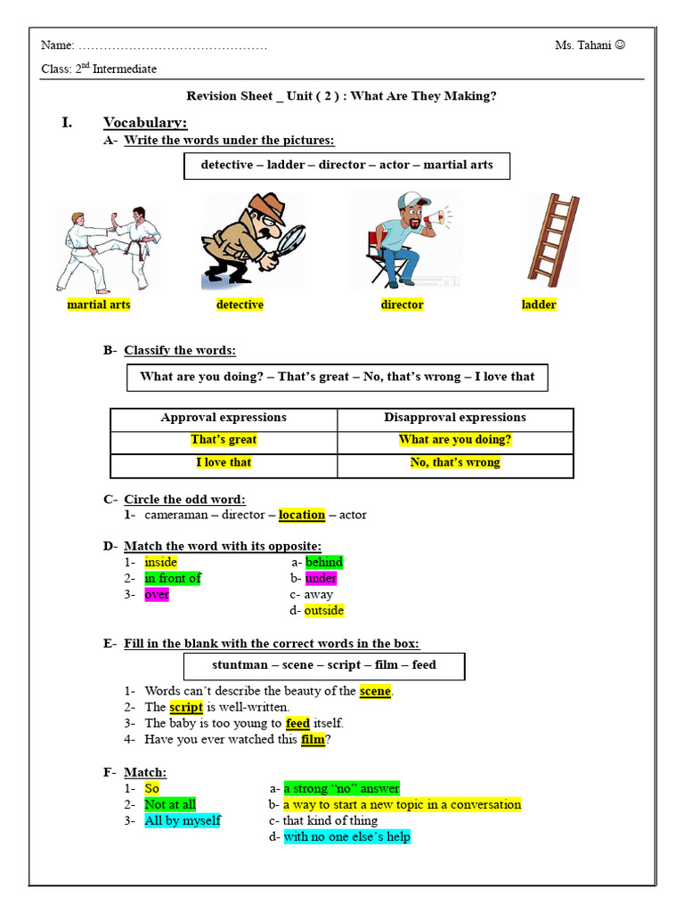 Revision Sheet Unit 2 (Answer Key) 2nd Intermediate | PDF