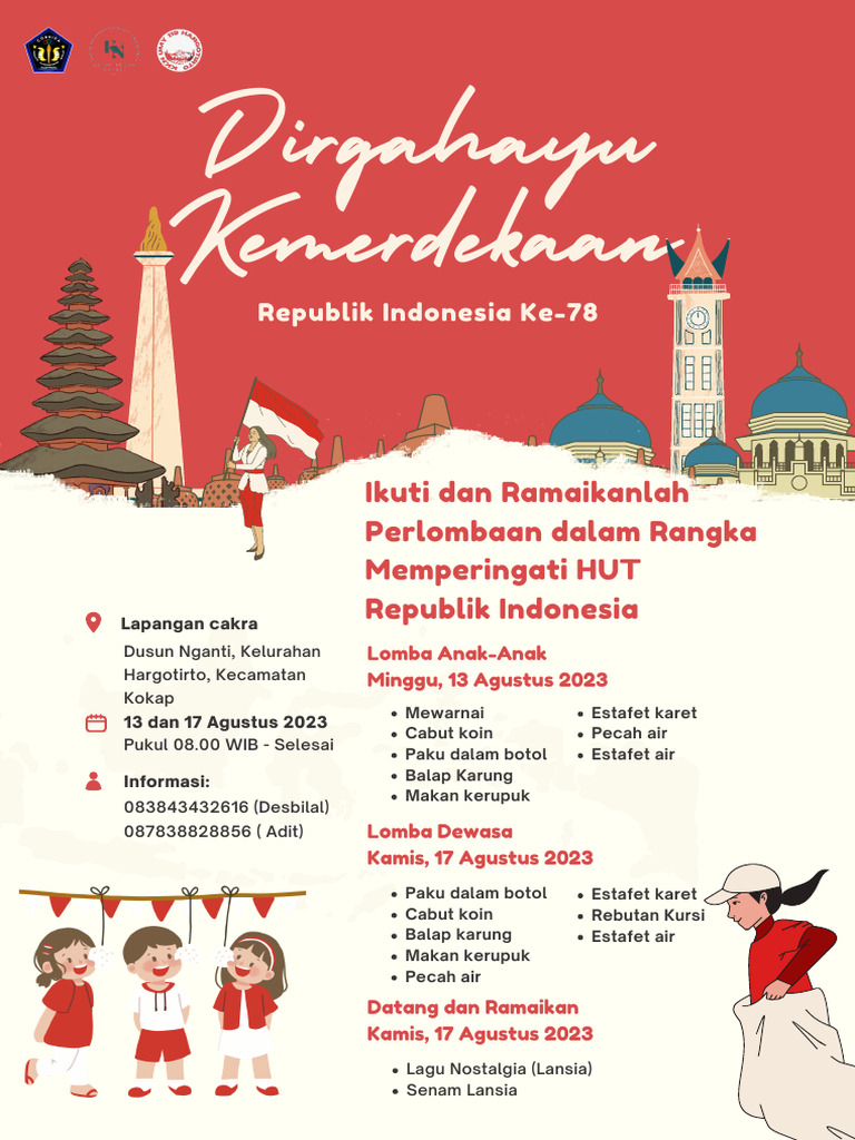 Merah Putih Ilustrasi Meriah Perlombaan 17an Poster Kemerdekaan | PDF
