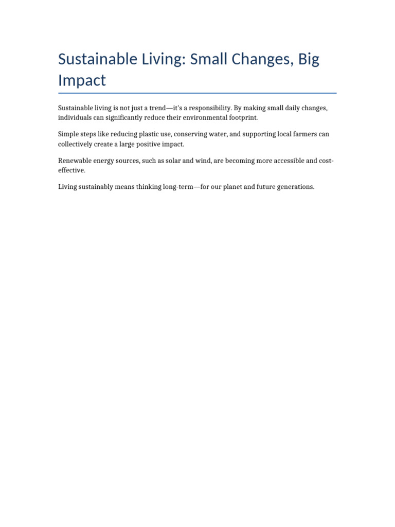 Sustainable Living Small Changes, Big Impact | PDF
