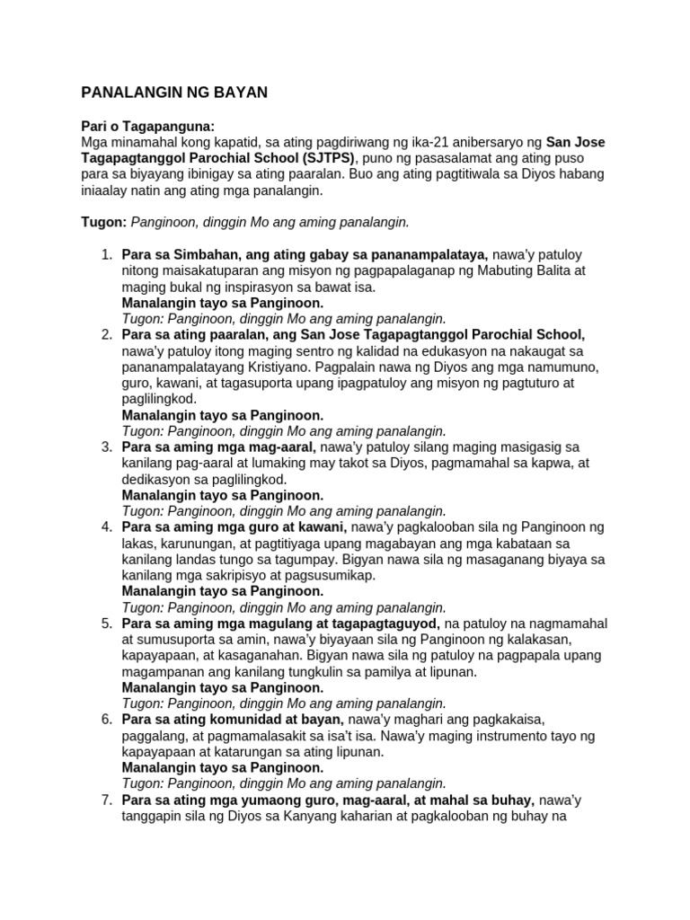 Panalangin NG Bayan | PDF