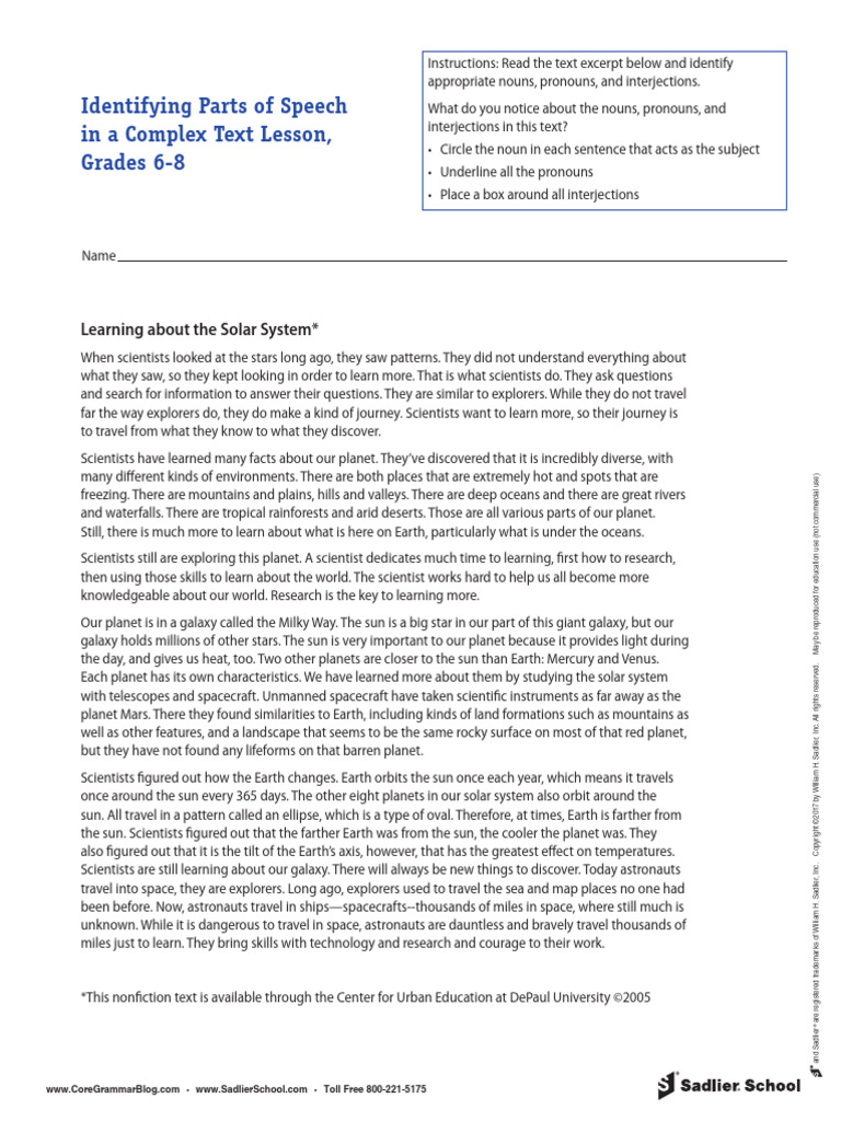 Identifying Parts of Speech | PDF | Planets | Sun