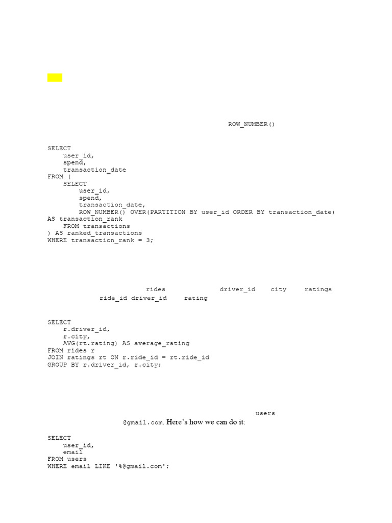 Uber SQL Interview Questions | PDF | Databases | Database Transaction
