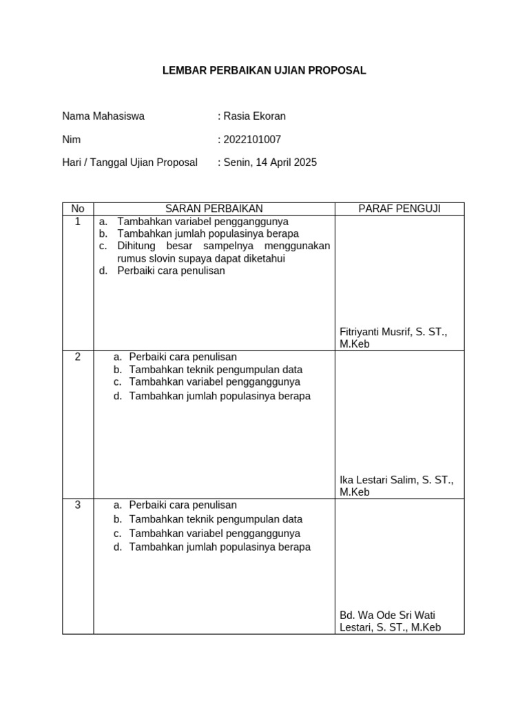 LEMBAR PERBAIKAN UJIAN PROPOSAL | PDF