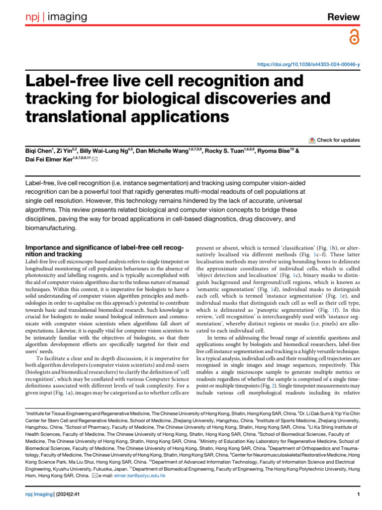 Label-Free Live Cell Recognition and Tracking For Biological ...