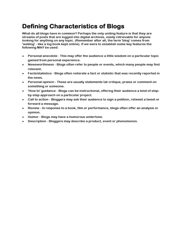 Characteristics of A Blog | PDF