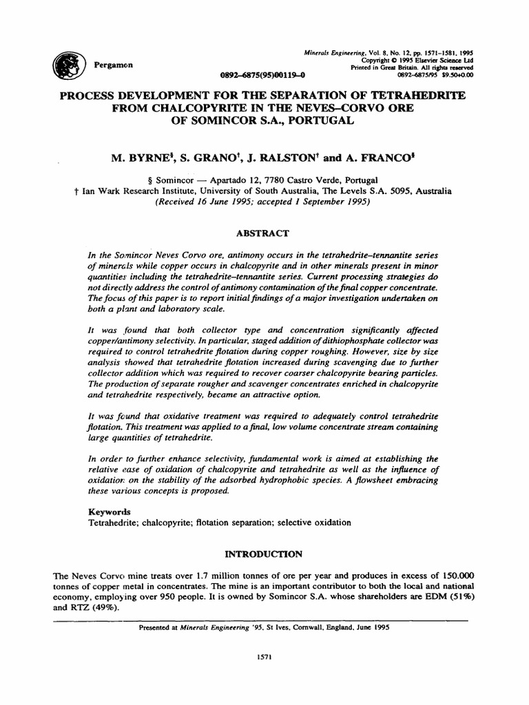 Process Development For The Separation of Tetrahedrite | PDF | Ore ...