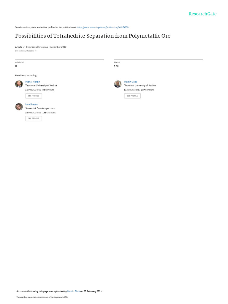 Possibilitiesof Tetrahedrite Separationfrom Polymetallic Ore | PDF ...