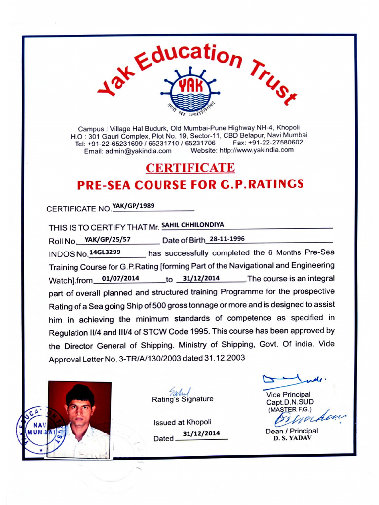 Pre sea certificate | PDF