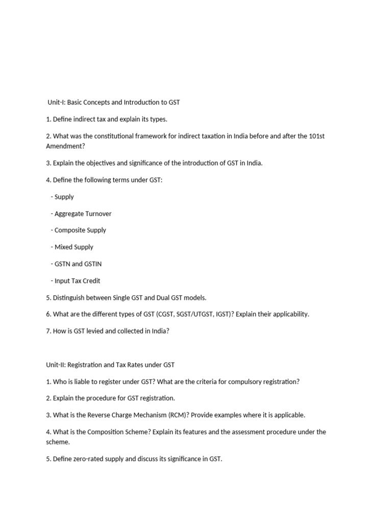 GST Important Questions | PDF