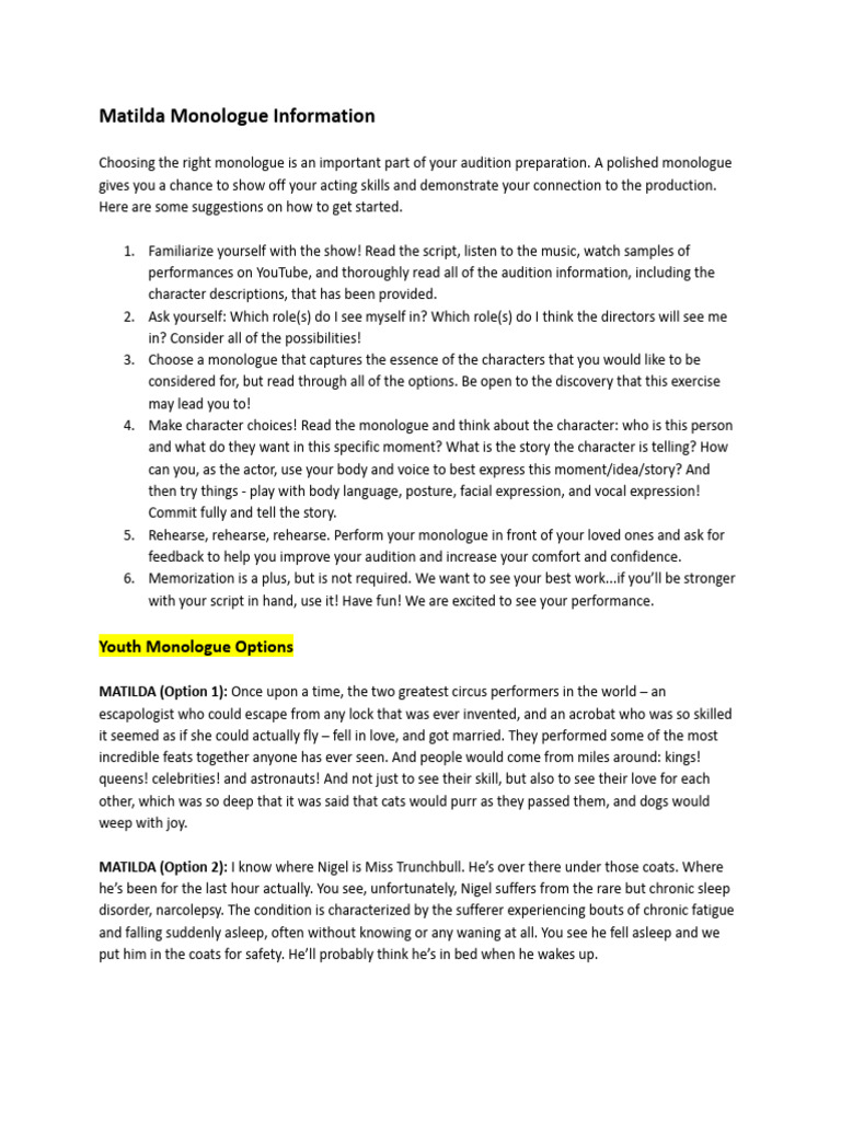 Matilda Audition Sides | PDF | Audition