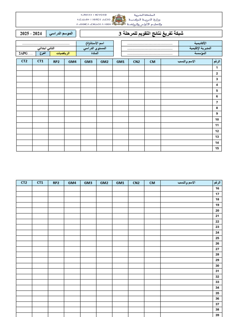 2 Aep شبكة تفريغ نتائج المرحلة 3 رياضيات | PDF