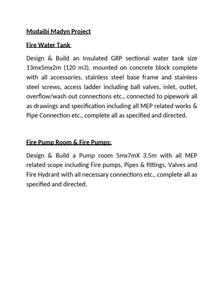 Fire Pump & Water Tank | PDF