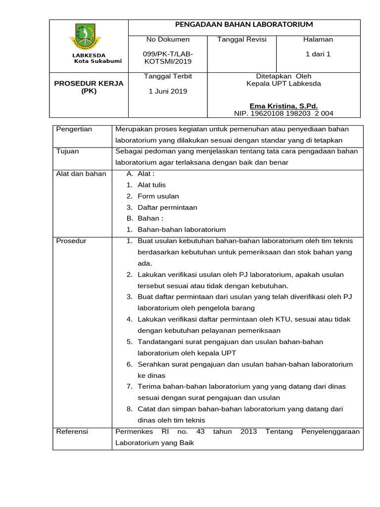 PK PENGADAAN BAHAN LAB Revisi | PDF