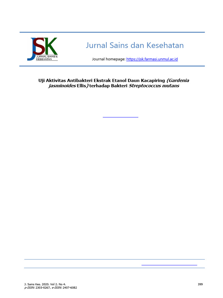 HTTPS://JSK - Jurnalfamul.com/ Jurnal Sains Dan Kesehatan (J. Sains Kes.) JSK Vol. 2 No. 4 (2020 ...
