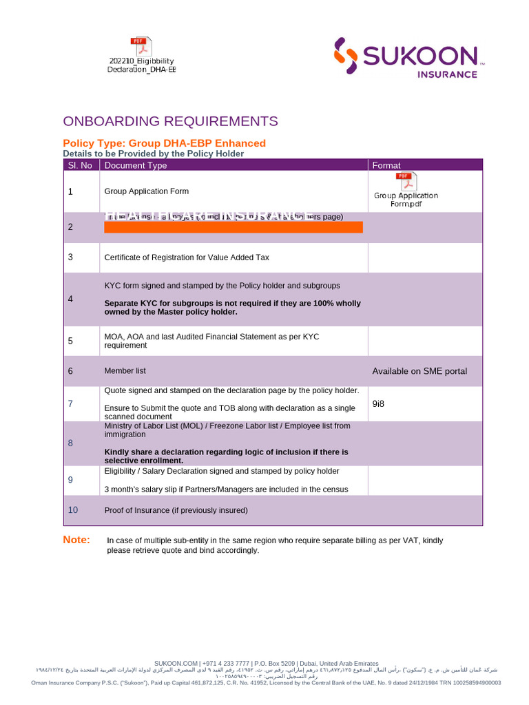 Group DHA-EBP Onboarding Checklist | PDF
