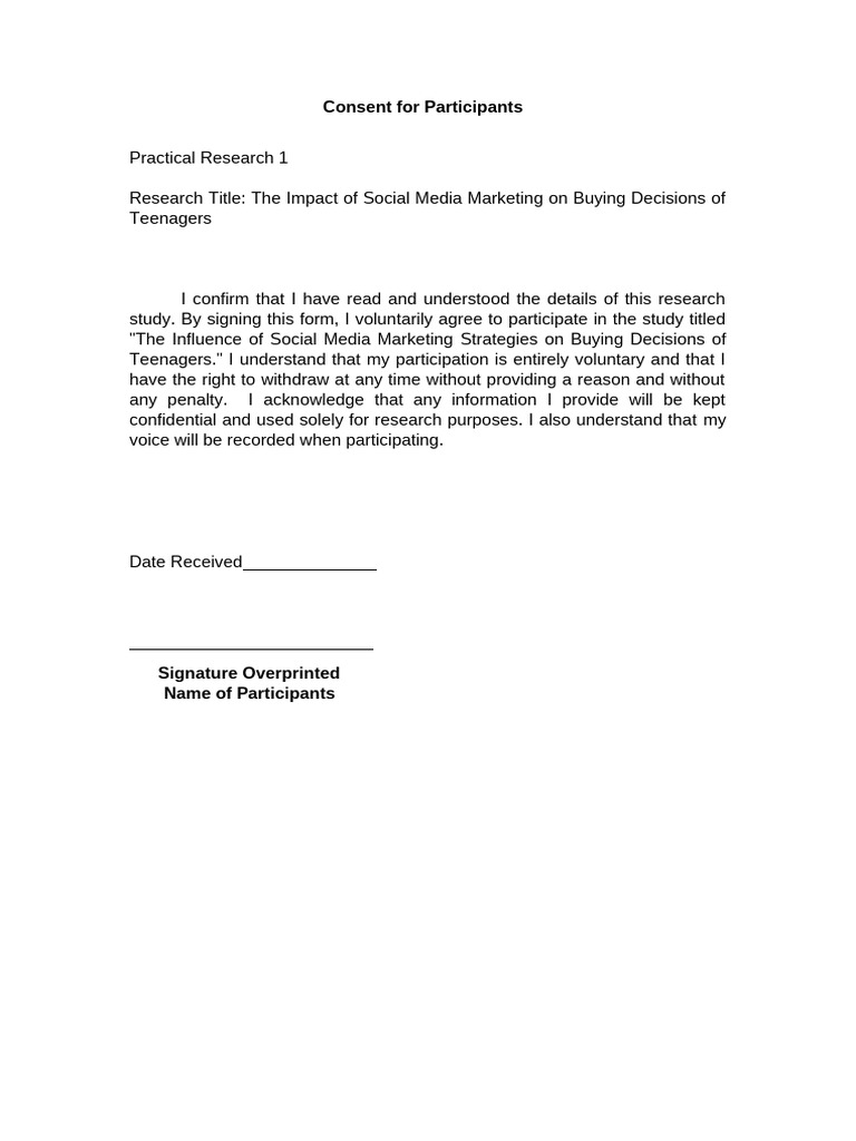 Consent For Participants | PDF