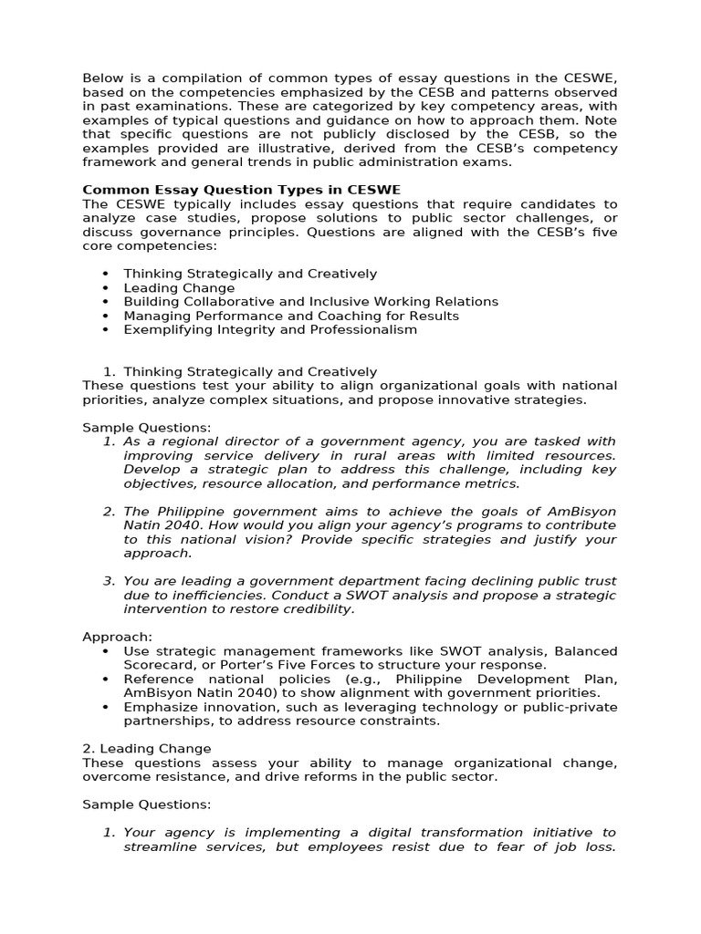CESWE Essay Question Guide | PDF | Change Management | Leadership