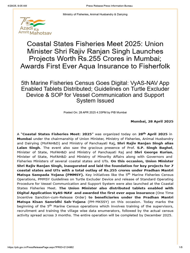 5th Marine Fisheries Census Launch 2025 | PDF | Census