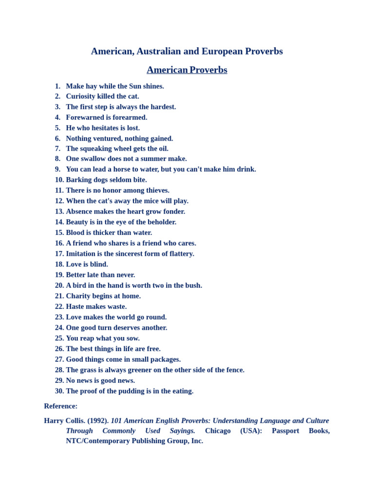 American, Australian and European Proverbs | PDF | Virtue