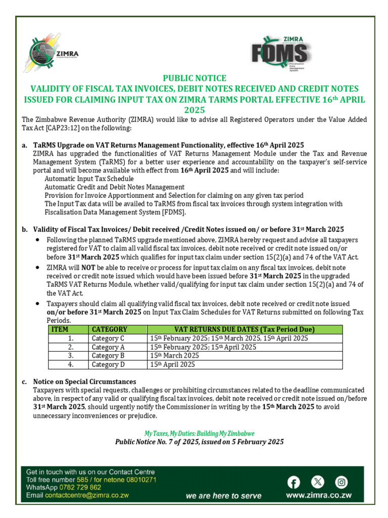 Public Notice 07 of 2025 On TaRMS VAT Input Tax Claim 16 April 2025 ...