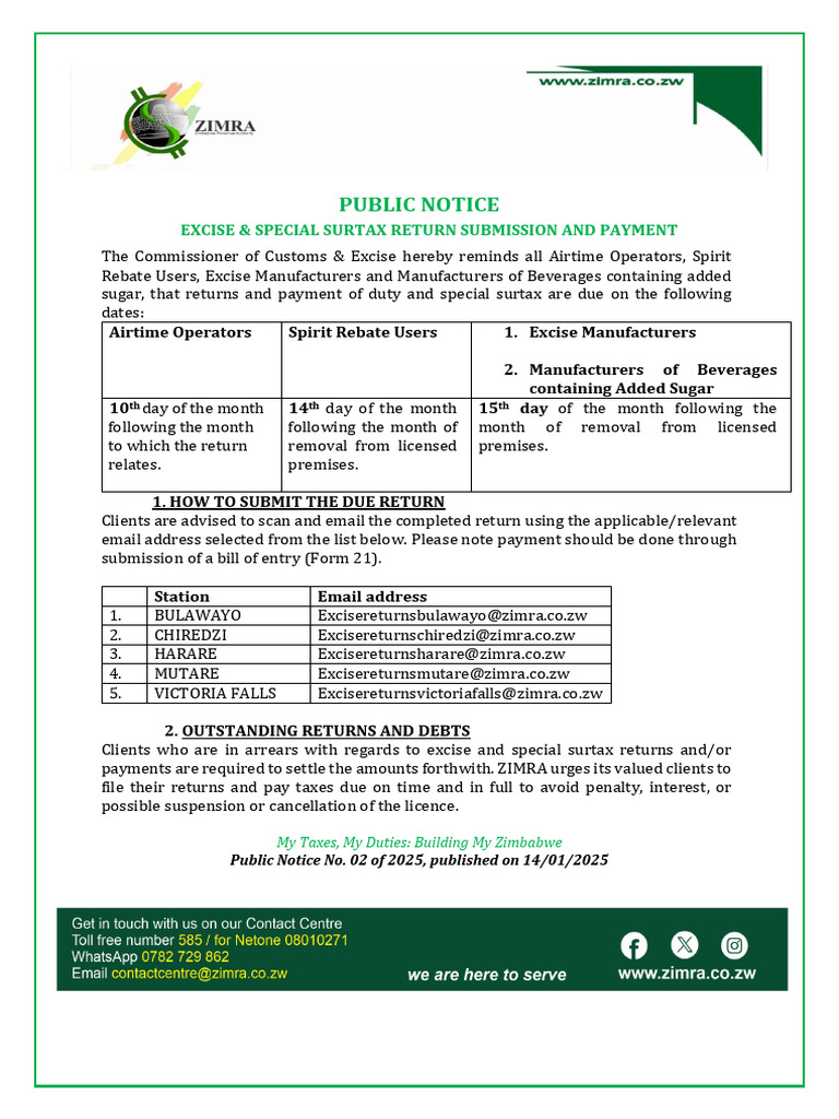 Public Notice 02 of 2025 Excise Special Surtax Returns 2025 | PDF