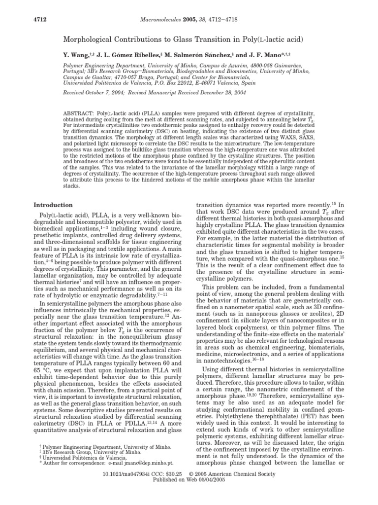 Morphological Contributions To Glass Transition in Poly (L-Lactic Acid ...