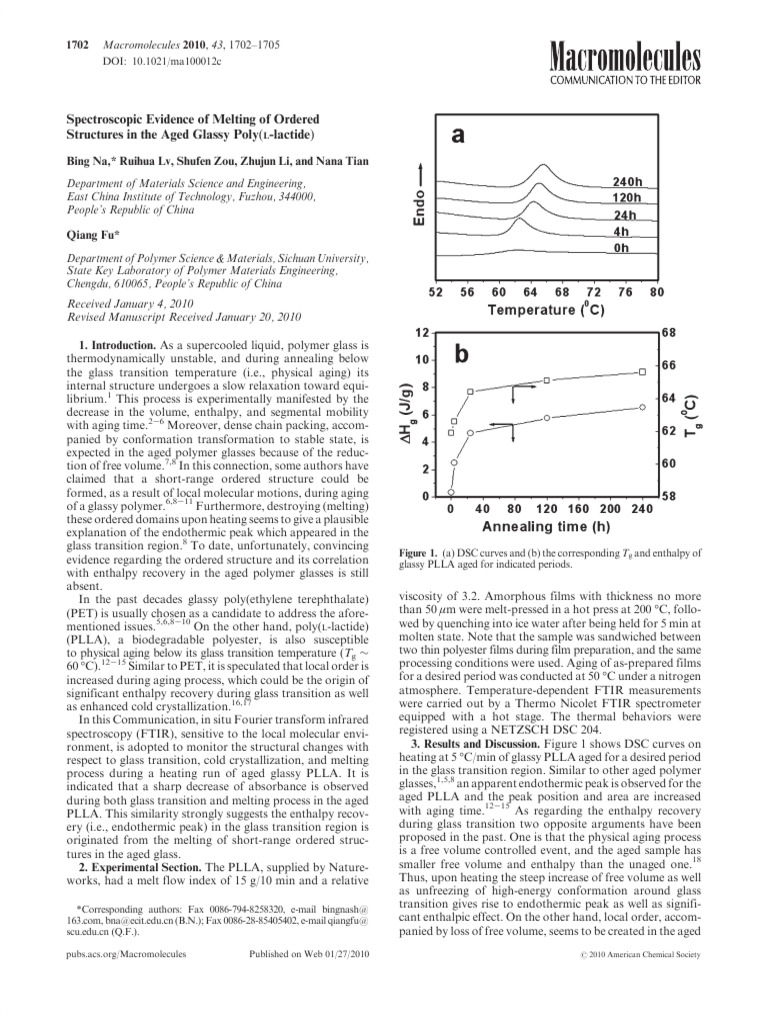 Spectroscopic Evidence of Melting of Ordered Structures in The Aged Glassy Poly (L-Lactide ...