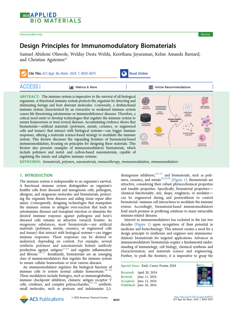 Oluwole Et Al 2024 Design Principles For Immunomodulatory Biomaterials ...