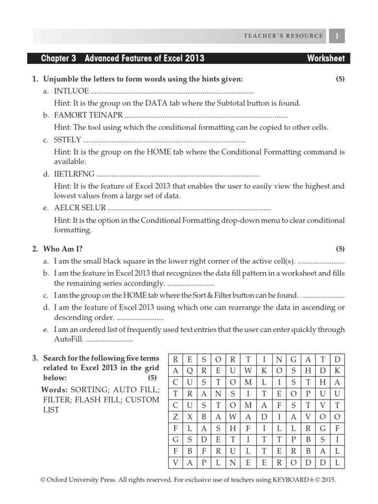 WorksheetAnswers_Chapter3 | PDF | Microsoft Excel | Computing