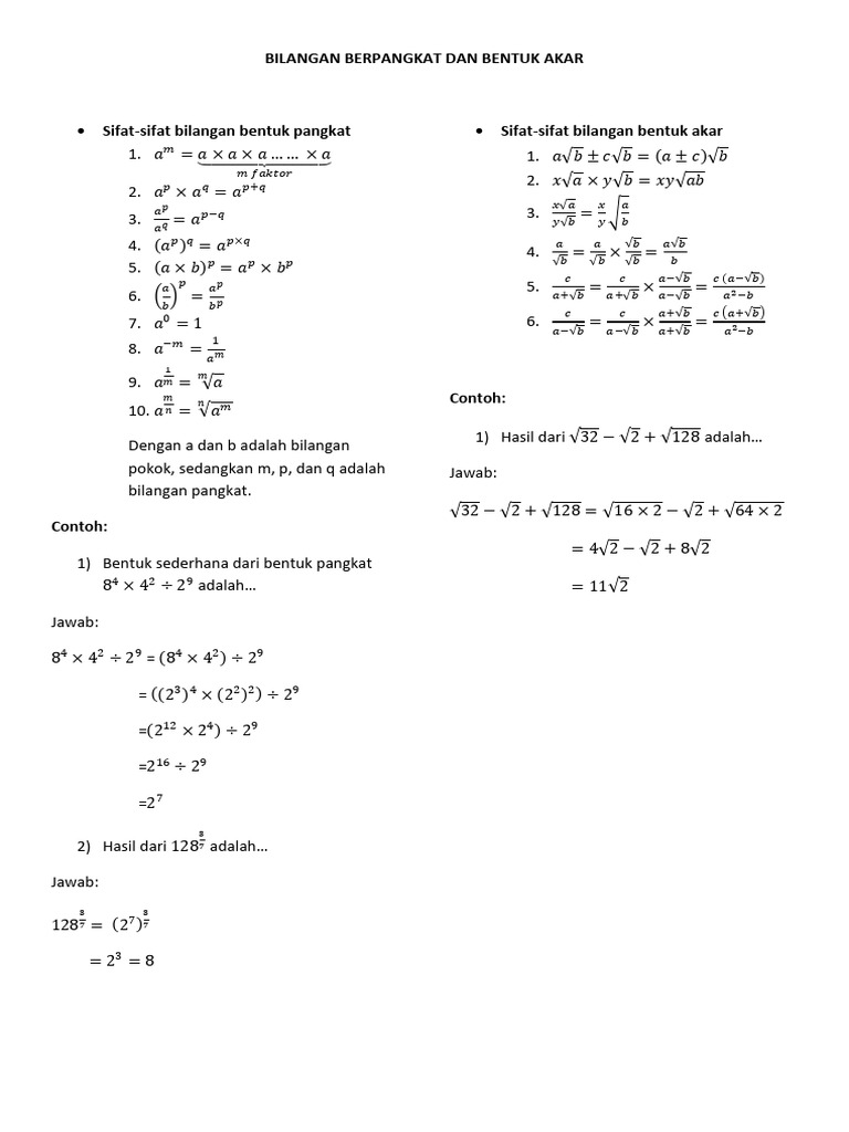 Bilangan Pangkat Dan Bentuk Akar | PDF